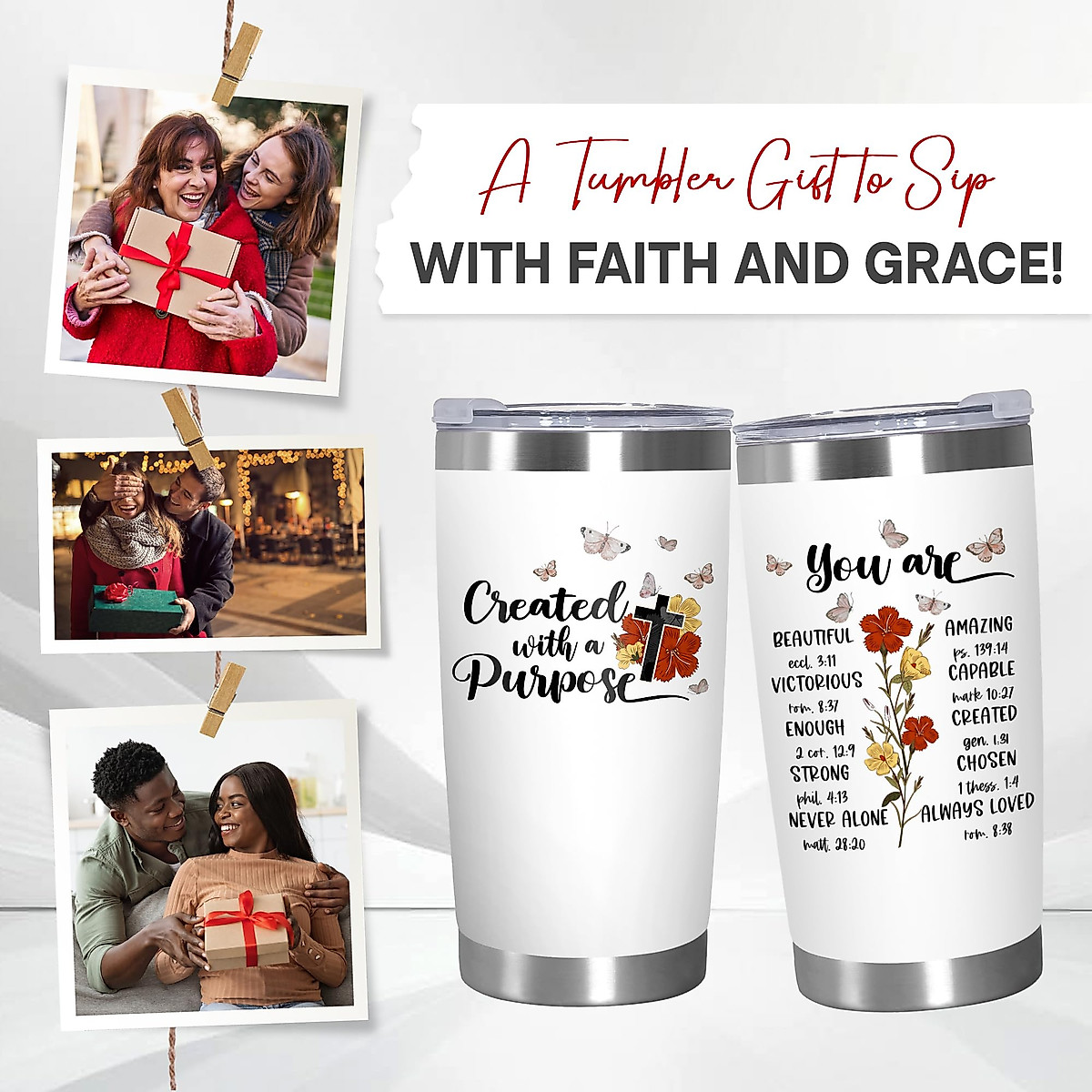 TEEZWONDER Christian Gifts for Women Faith - You Are Stainless Steel Insulated Coffee Tumbler With Lid 20 Oz - Mothers Day Birthday Inspirational Gifts for Women Mom Friends