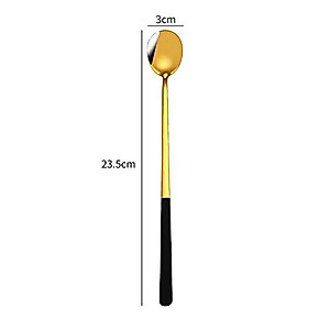 MBBITL 6-Pack Black Gold 9" Ice Coffee Spoon Iced Teaspoon for Mixing Cocktail Stirring Tea Milkshake Cold Drink Stainless Steel