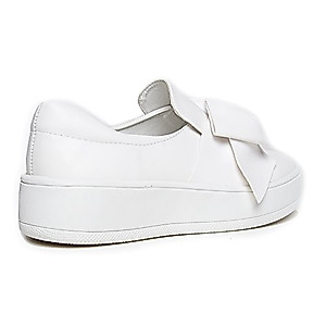 J. Adams Wally Platform Sneakers for Women - Comfortable Slip On Shoes with Bow - White Vegan Nubuck - 11