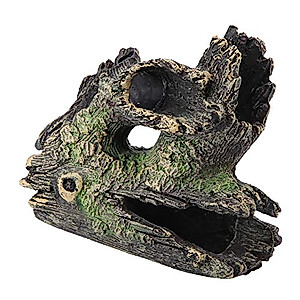 Tiiyee Aquarium Hollow Tree Trunk Ornament, Fish Decor with Moss Artificial Driftwood Polyresin Hideout Decoration Ornament for Fish Tank and Landscape Resin Log Hideaway(ST 004C)