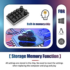 SHYEKYO 12 Keys Programmable Keyboard,Multifunctional USB Mechanical Gaming Keyboard,One-Hand Macro Mechanical Keyboard with Memory Function,for Editing,Gaming,Industry,Office,Speculate in Stocks