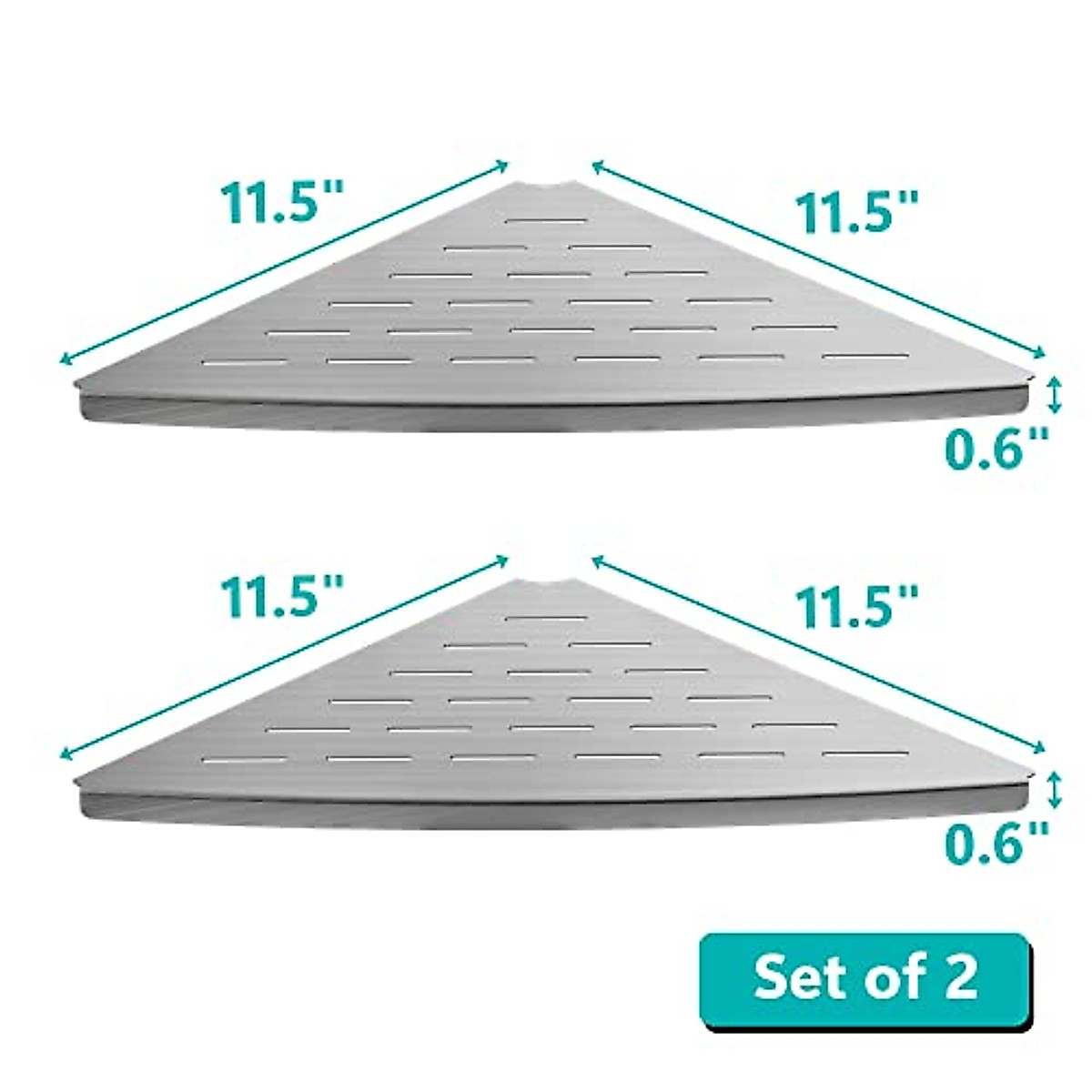 Qeke Corner Shower Shelf Brushed Nickel, 304 Stainless Steel 11.5” Recessed Corner Shelf Bathroom for Tiled Wall, Floating Shower Shelves Shampoo Holder, No Drilling, 2 Pack