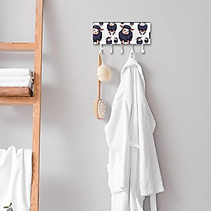 Cute Cartoon Sheep Pattern Rack Organizer with 5 Hooks Wall Bathroom Kitchen Shelf Rack Multifunctional Storage Shelf