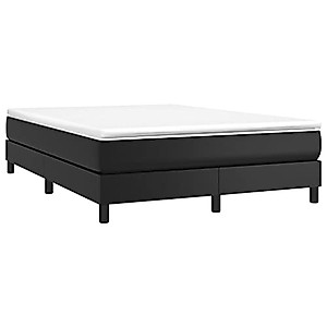 Penau Bed Frames Box Spring Bed with Mattress Black 53.9"x74.8" Full Faux Leather Beds with Headboard