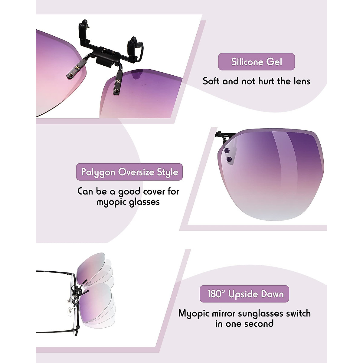 Weewooday 6 Pairs Polarized Polygon Style Clip On Sunglasses Flip Up Driving Clip on Glasses for Outdoors Indoors Men Women, 6 Colors