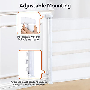 COMOMY Retractable Baby Gate for Stairs, 0-71" Mesh Dog Gate for House Doorways Hallways, 33" Tall Extra Wide Child Safety Gate for Kids Pets, Indoor and Outdoor (White)