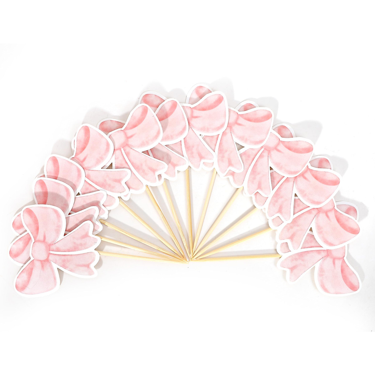 12Pcs Pink Bow Cupcake Toppers - Girls Birthday Party Decorations,Bow Tie Birthday Cupcake Toppers,Bachelorette Wedding Party Decorations,Pink Bow Girl Cake Smash Photo Props