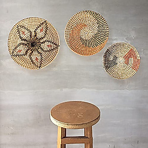 Rattan Wall Baskets Woven Basket Wall Decor - Wall Wicker Basket Decor Boho Basket Bowls Wall Decor - Round Seagrass Baskets Farmhouse Home Decor(Set of 3)