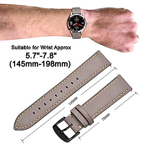 ANNEFIT Quick Release Watch Band 20mm with Black Buckle - Classic Oil Wax Leather Watch Strap (Grey)