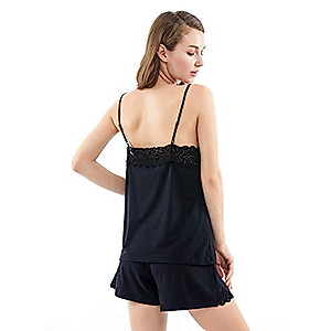 Femofit Pajamas Set for Women Lace Cami Tops and Shorts Cotton Modal Lingerie Soft Sleepwear Pjs (Black,M)