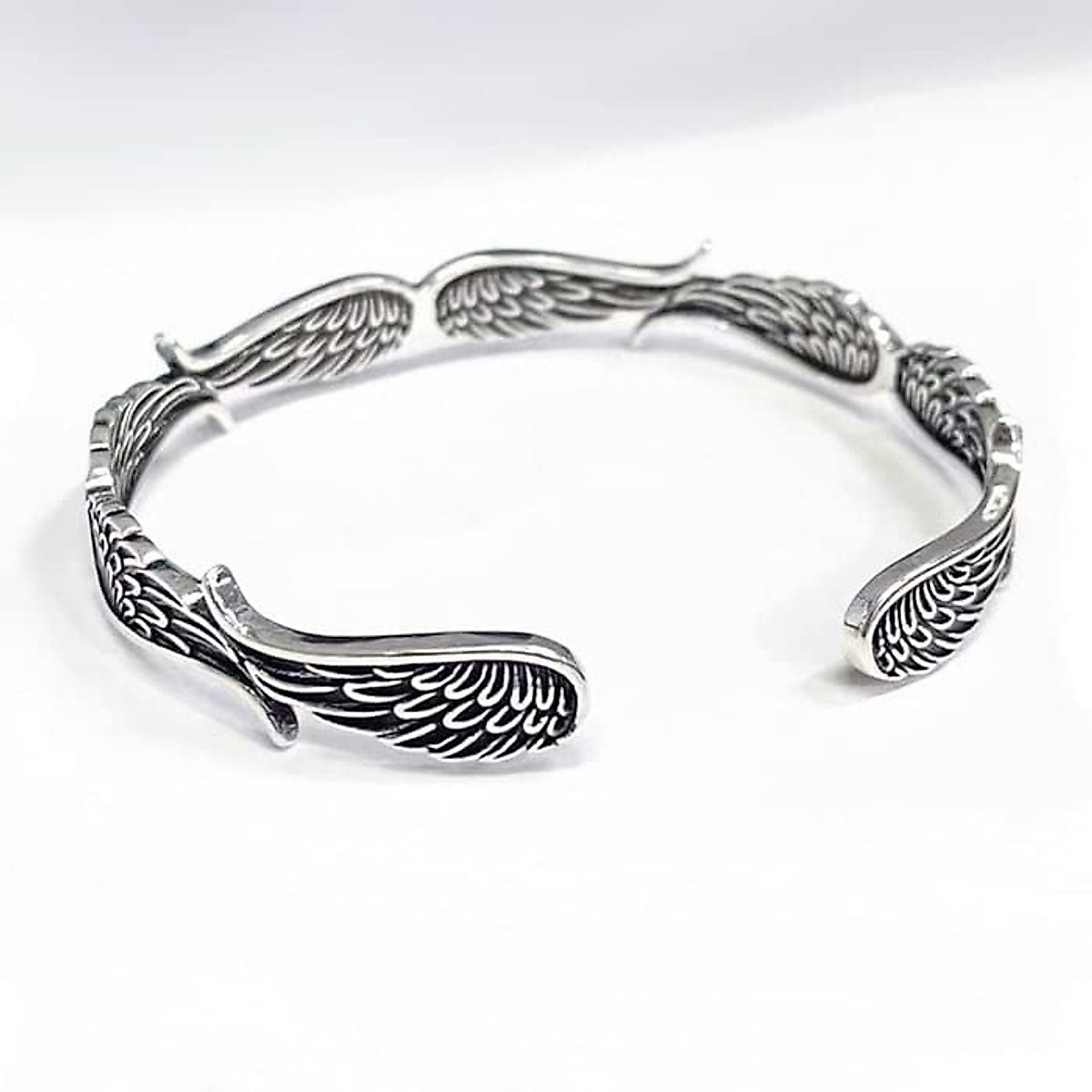 Angel Wings Vintage Style Sterling Silver Bracelet, 925 Silver Plated Layering Angel Wings Bracelet Adjustable, Inspirational Guardian Angel Bangle Bracelets for Women Men Personalized Gifts