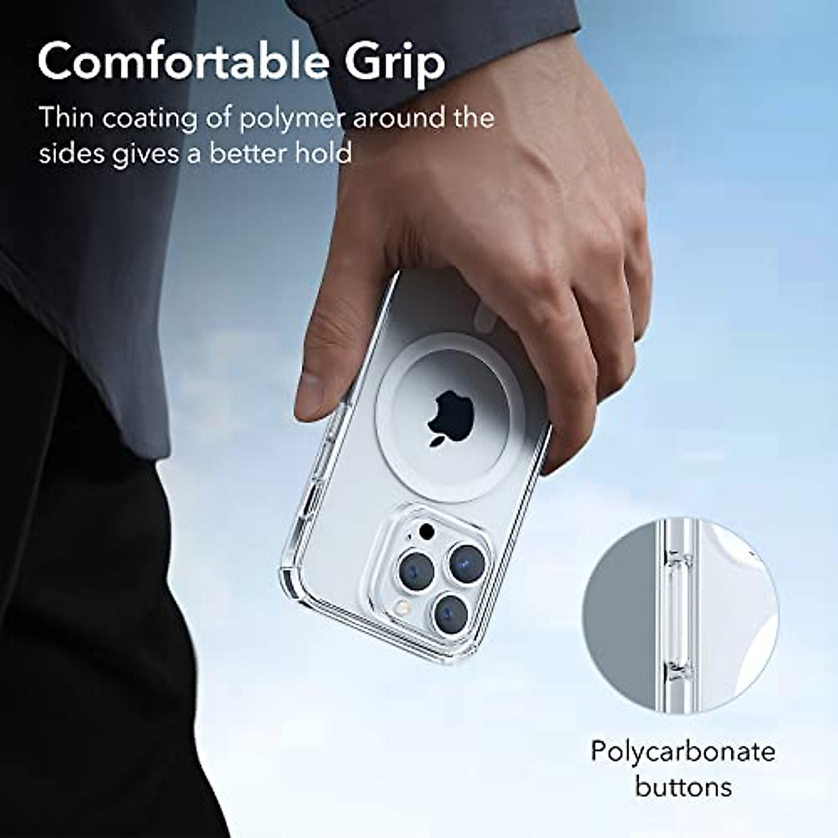 ESR Krystec Clear Case with HaloLock Compatible with iPhone 14 Pro Max Case, Compatible with MagSafe, Ultra-Yellowing Resistant, Shockproof Military-Grade Protection, Polycarbonate Buttons, Clear