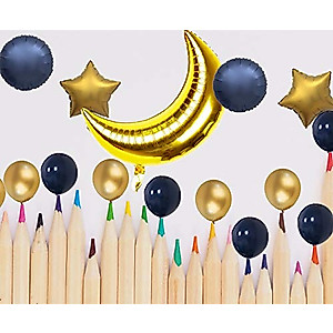 InBy 15pcs Navy Blue and Gold Moon Balloon Sky Night Moon Star Theme Balloon Party Decoration Baby Boy Girl Shower Wedding Birthday 36" Moon Foil Mylar Balloon 18" Start Balloon 12" Latex Balloon Kit