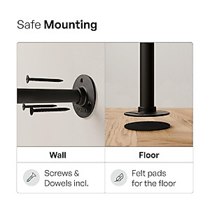 pamo Industrial Pipe Clothing Rack Metal Black - 390 lbs Capacity - Wall Mounted Clothes Racks for Hanging Clothes - KIM II EDGE