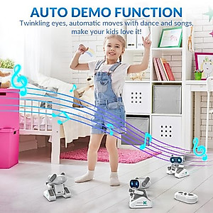 STEMTRON RC Robot Toys for Kids, Rechargeable Remote Control Robot Toy for Boys & Girls, with Auto Demo, Dance Moves, Music, Shining 7 Colors LED Eyes & Flexible Head, Ears & Arms