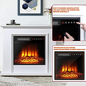 BOSSIN 18 Inch Electric Fireplace Insert with LED Realistic Flame,Small Recessed Fireplace Heater with Touch Screen&Remote Control,Portable Compact Fireplace with Adjustable Flame, Timer 750/1500W