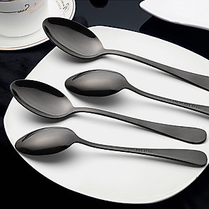 LIANYU Black Silverware Flatware Set for 12, 60-Piece Stainless Steel Cutlery Set Includes Knives Spoons Forks, Mirror Finished, Dishwasher Safe