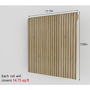 Decotalk Wood Slat Wallpaper Peel and Stick Wood Contact Paper 17.7"x120" Wood Slat Wall Panel Wallpaper Removable Brown Slat Wood Wallpaper for Bedroom Slat Wood Contact Paper for Cabinets Slat Look