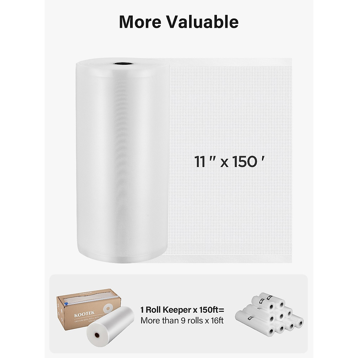 Kootek 11" x 150' Vacuum Sealer Bags Roll for Food with Cutter Dispenser, Commercial Grade Vacuum Seal Bags, BPA Free, Customized Size Food Bags for Storage, Meal Prep and Sous Vide