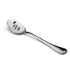 HappyBeeCo Just a Spoonful of Sugar Spoon for Friends or Dessert Sugar Coffee Lover Funny Birthday Gift Silver 7 inches