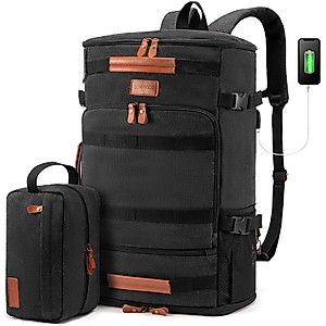 LOVEVOOK Travel Backpack,Vintage Canvas Rucksack Convertible Duffel Bag with Shoe Compartment for Men Women, 40L Carry On Backpack For Outdoor Camping Hiking Fits 17.3 Inch Laptop, Black