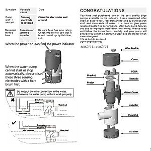 MAKERELE Auto Bilge Pump for Boats 12v 1100GPH Automatic Submersible Boat Bilge Water Pump with Electronic Switch (Outlet Diameter：1 1/8 inch/29mm)…