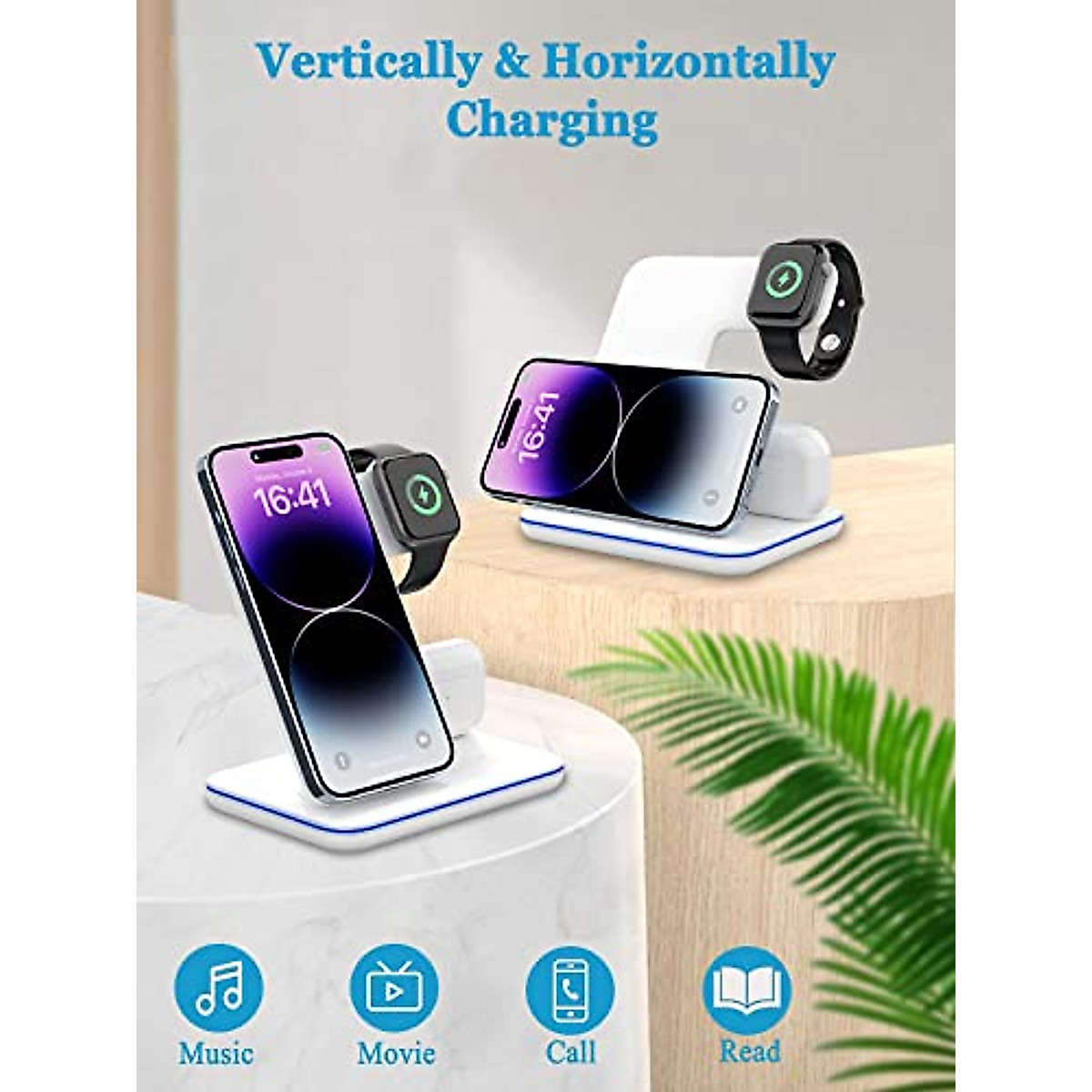 Wireless Charger 3 in 1, Any warphone Wireless Charging Station for Multiple Devices, Charger Station Compatible with iPhone 14/13/12/11/Pro/Max/XS/XR/X/8, iWatch 8/7/6/SE/5/4/3/2, AirPods Pro/3/2/1
