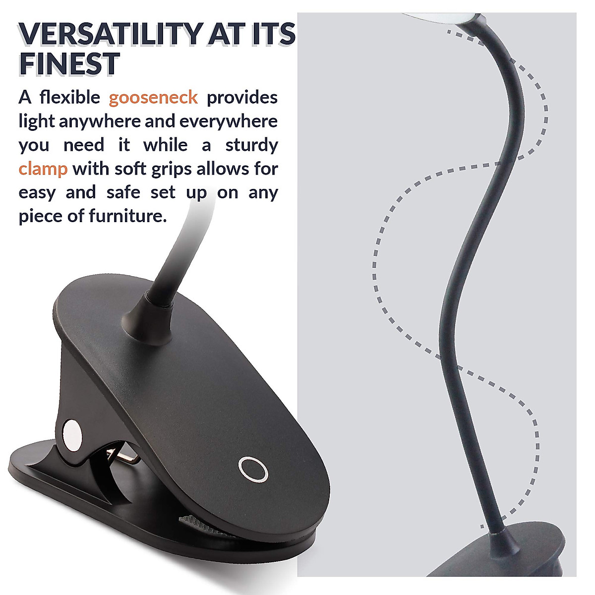 Newhouse Lighting NHCLP-USBC-BK Black Plastic Flexible and Dimmable Clip Light Clamp-Style Energy-Efficient LED Lamp with USB-C Charging Port for Office or Bedroom Use