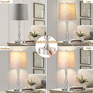 PARTPHONER Set of 2 Touch Control Table Lamp with Dual USB Charging Ports Desk Lamps, 3-Way Dimmable Modern Nickel Finish Bedside Large Table Lamps for Living Room, Bedroom