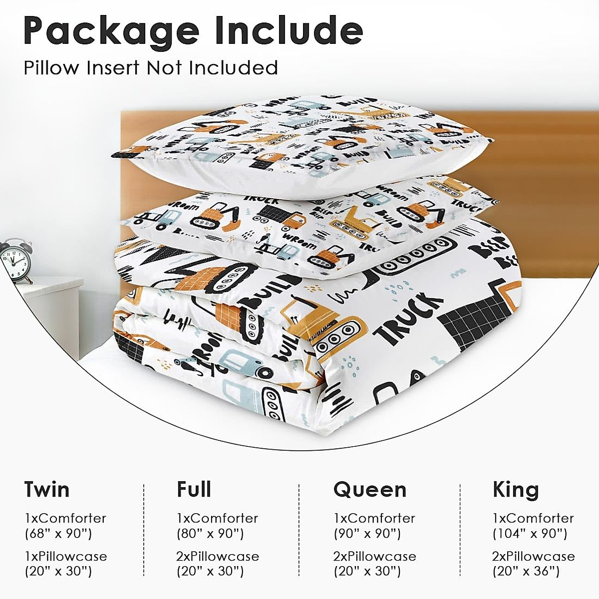 Nesphy Boys Construction Comforter Set for Kids Teens Queen, Hand Drawn Car Excavator Truck Bedding Sets Water Washed Microfiber Bedding with 1 Comforter 2 Pillowcases All Season