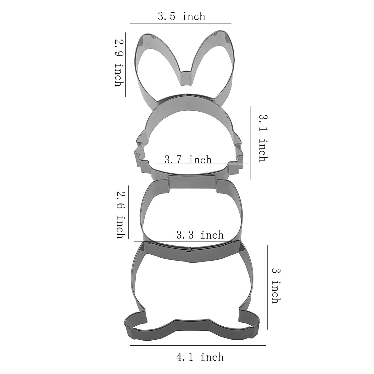 Keewah Stackable Easter Bunny Cookie Cutter Set, 4 Piece, Stainless Steel