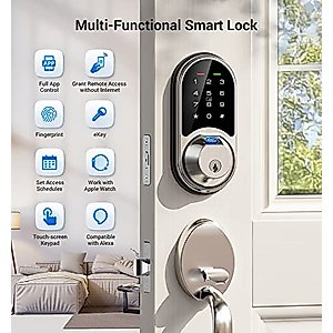 Veise Smart Lock, Fingerprint Door Lock, 7-in-1 Keyless Entry Door Lock with App Control, Electronic Touchscreen Keypad, Smart Deadbolt, Biometric Smart Locks for Front Door, Satin Nickel