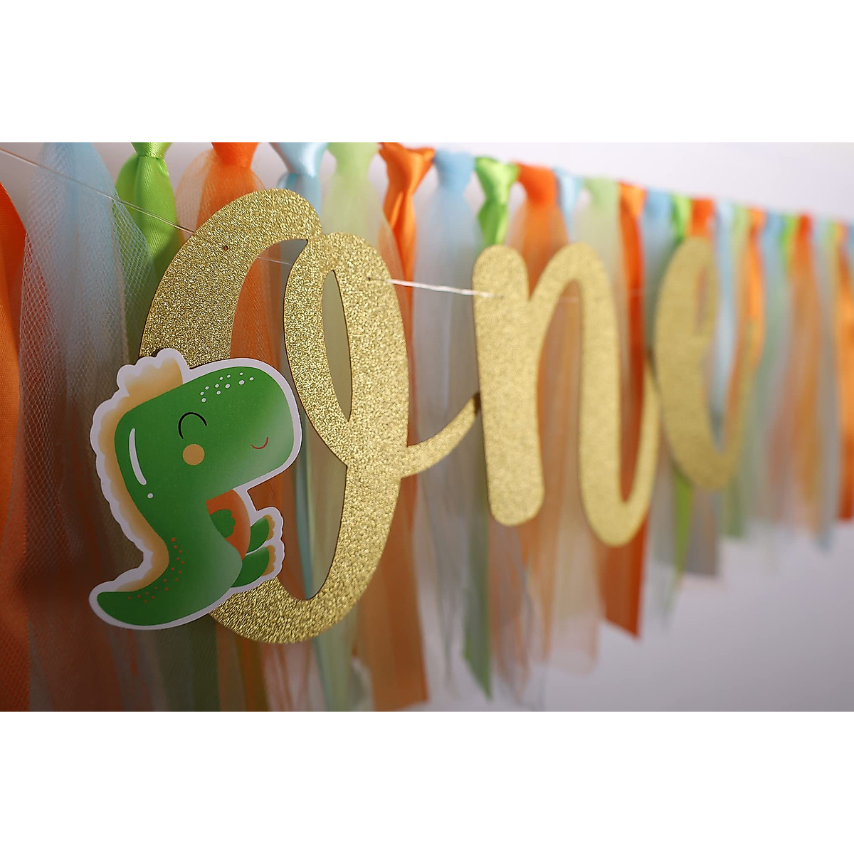 Dinosaur Highchair Banner for Baby - Party Theme Pull Flag, High Chair Fabric Garland, 1st First Birthday Banner, Photo Props, Handmade
