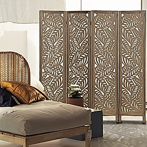 ECOMEX Room Dividers, 5.6 FT Tall Carved Room Dividers and Folding Privacy Screens, 4 Panel Wood Privacy Screen,Divide Space, Asian Style, Decorative Room(Brown)