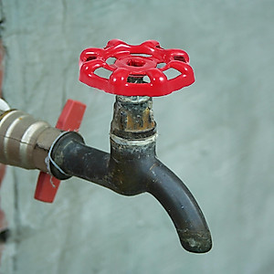 Piriuuo 2 Pcs Outdoor Faucet Handle, 7x7mm Hose Bib Handle Round Wheel Water Valve Handle Square Stem Faucet Handle Replacement Iron Water Spigot Handle (Red)