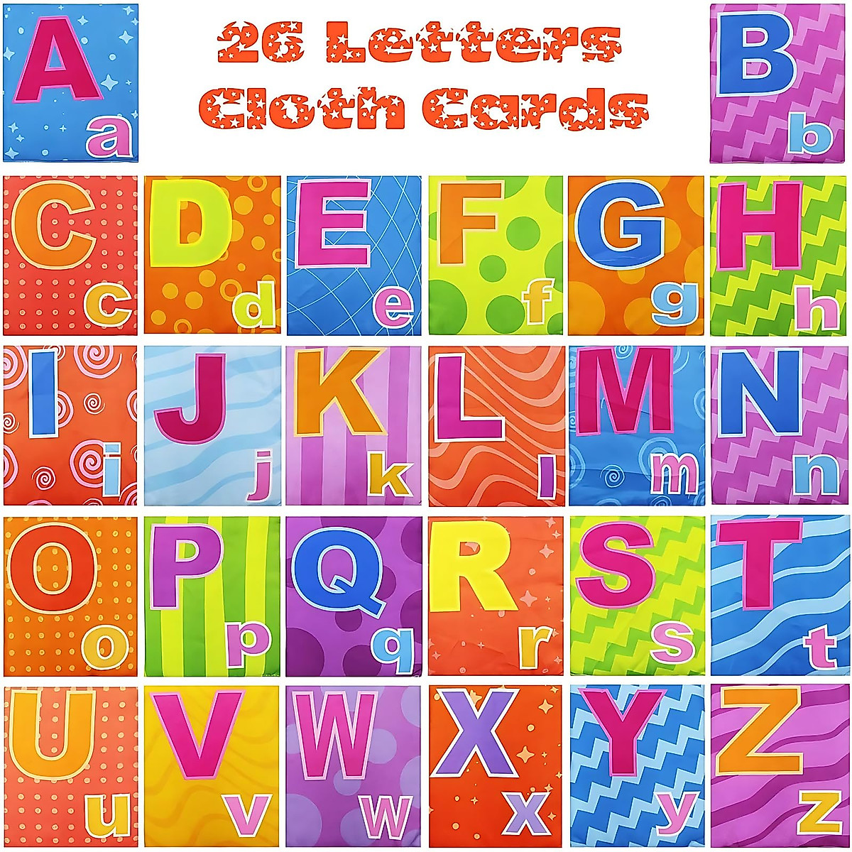 Adpartner Baby Soft Alphabet Cards Toy, 26Pcs ABC Learning Flash Cards with Drawstring Storage Bag, Washable Cloth Letter Cards Early Educational Toys for 0 1 2 3 Years Old Babies Infants Toddlers