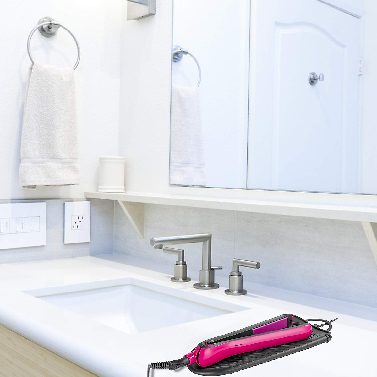 ZAXOP Silicone Heat Resistant Holder Mat Pouch for Flat Iron,Curling Iron,Hot Hair Tools(Black)