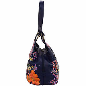Anuschka Women’s Genuine Leather Large Triple Compartment Hobo - Hand Painted Exterior - Moonlight Meadow