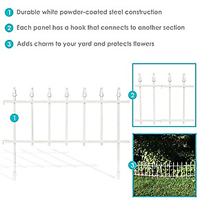 Sunnydaze 5-Panel White Roman Border Fence Set - 9-Foot Overall Length - Decorative Metal Garden, Lawn, and Landscape Fencing - 22 Inches Wide x 18 Inches Tall Per Piece