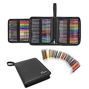 96 Color Artist Gel Pen Set, PU LEATHER TRAVEL CASE AND 48 MATCHING COLOR REFILLS INCLUDED, 48 Ink Gel Pens 24 Glitter 12 Metallic 12 Neon for Adult Coloring Books Drawing Doodling Crafts Journaling