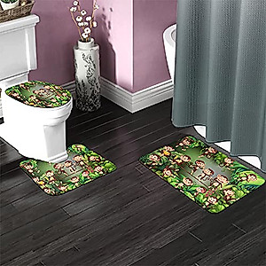 WONDERTIFY Monkeys Bathroom Antiskid Pad Doing Different Things in The Jungle 3 Pieces Bathroom Rugs Set, Bath Mat+Contour+Toilet Lid Cover