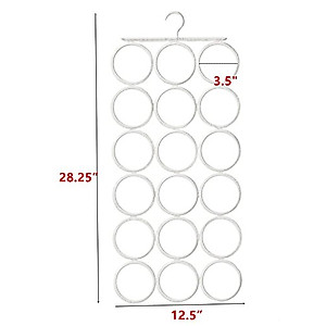 Scarf Ring Hangers,Scarf Hangers Ties Organizer Hangers Racks 28.25", Closet Organizer, Space Saving Hanger for Scarves Belts Tank Tops Accessories 18 Large Rings (3.5in Wide) White