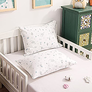 NTBAY 2 Pack 100% Natural Jersey Cotton Toddler Pillowcases, Super Soft and Breathable Thick Fabric Travel Pillow Cases with Envelope Closure for Nursery, 13x18 Inches, Blue Owl