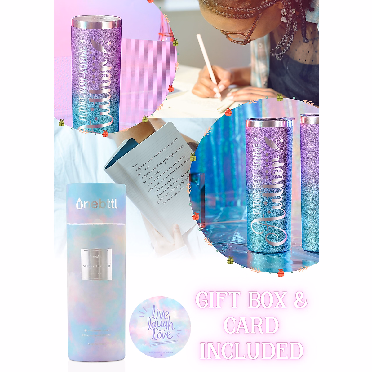 Onebttl Writer Gifts for Women - Future Author - 20oz/590ml Glitter Stainless Steel Insulated Tumbler with Straw - Graduation/Birthday/Christmas Gift for Writers, Novelist
