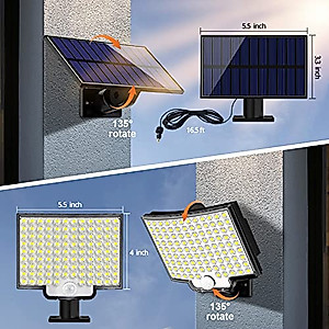 Solar Lights Outdoor Waterproof, 106 LED Solar Outdoor Lights with Motion Detector, IP65 Waterproof, 120° Lighting Angle, Solar Dusk to Dawn Lights Outdoor for Garden with 16.4ft Cable (1 Pack)