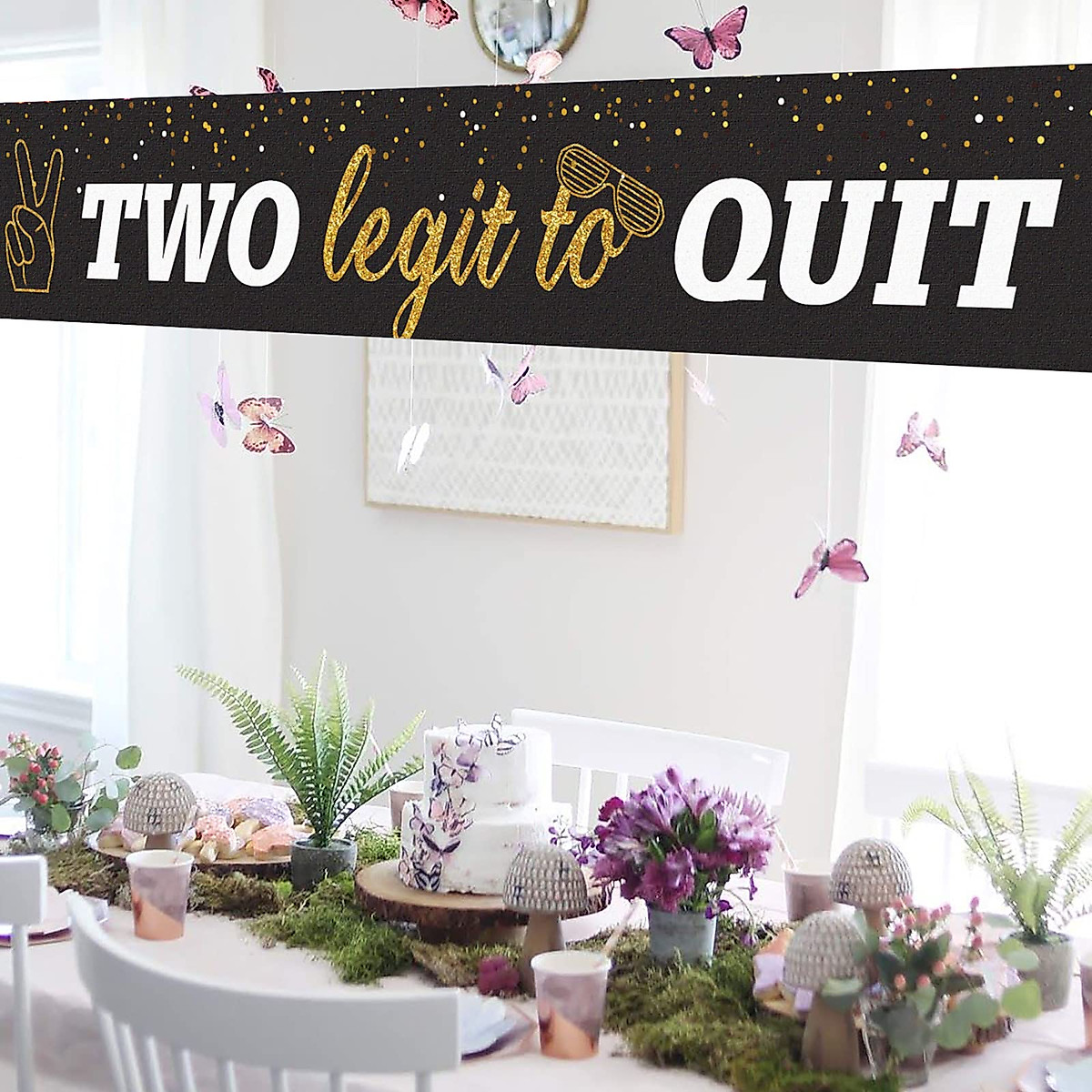 Large Two Legit To Quit Banner Backdrop,Happy 2 Years Old Birthday Banner Background Photo Booth, Decorations Supplies For Baby Birthday Party Decor Lawn Sign Yard Sign 9.8x1.6 Feet