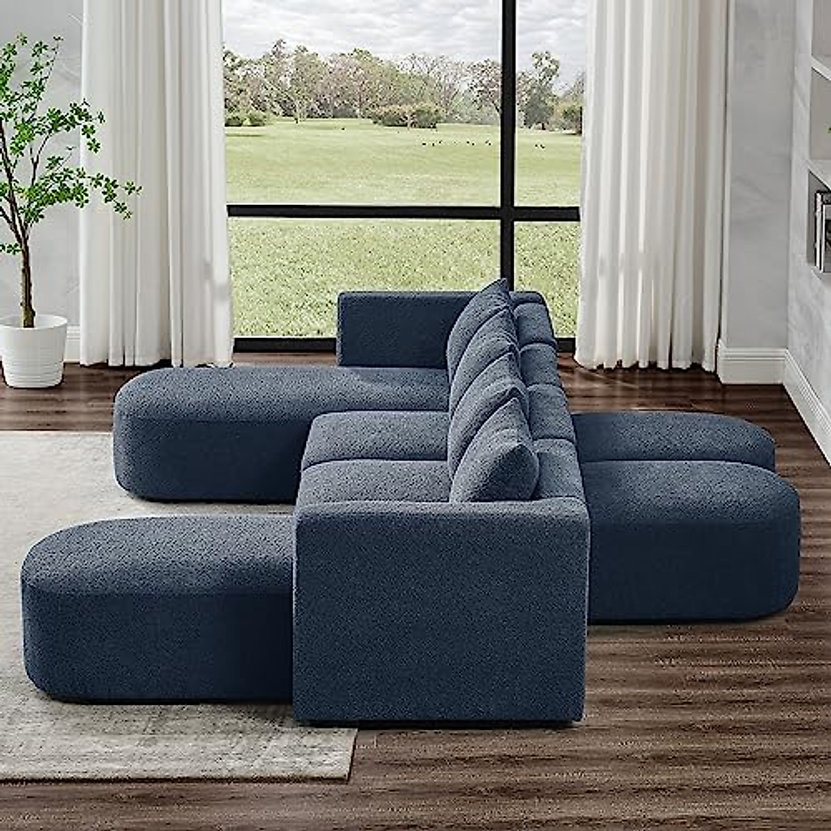 U-Shaped Stylish Comfy Sectional Sofa Couch with 2 Single Seats,Chaises and Movable Ottomans, Cloud Deep Seater Cozy Sofá Modern DIY Modular Sofa & Couch Convertible to Oversized Sleeper Sofabed