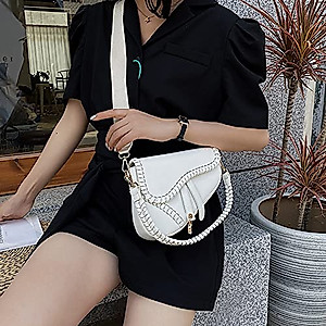 Women Saddle Shoulder Bag Leather Shoulder Bag Knit Underarm Crossbody Bag Vintage Satchel Handbags