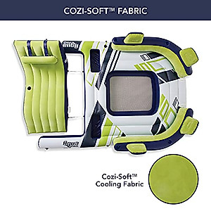 Aqua Inflatable Lake Float for Adults | Floating Island - Dock - Lake Raft with Docking Lounger, Navy/Lime/White