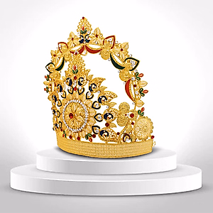 Vedic Vaani Elegant Navratri Goddesses Maa Navdurga Sherawali MATA Multicolour Gemstones Decorative Mukut/Crown/Handmade Designer Taj for Navdurga Festival, Puja, Goddess Idol/Statue